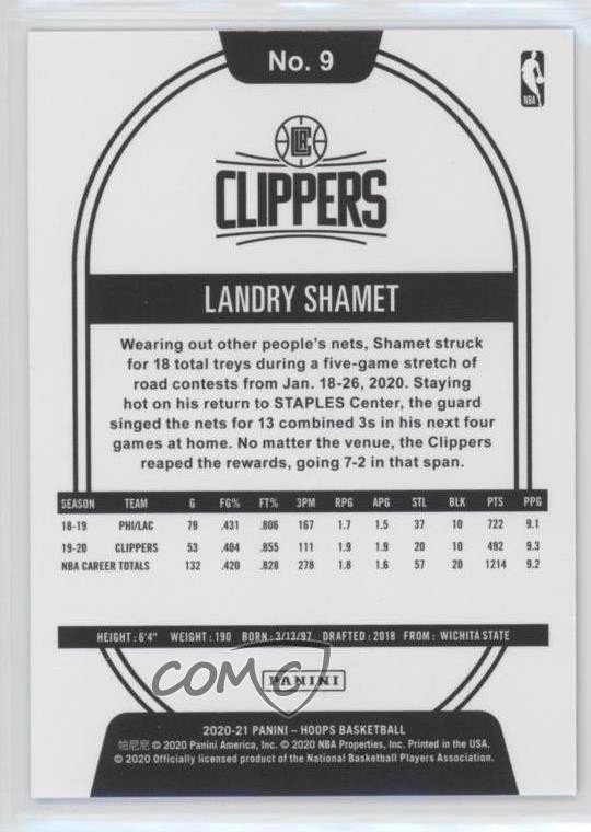 2020-21 Panini NBA Hoops Purple Explosion Landry Shamet #9 | eBay