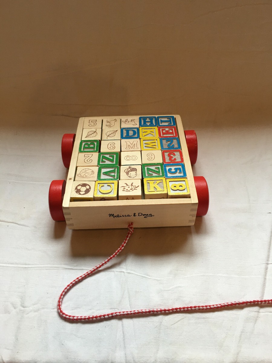 Melissa Doug Classic ABC 123 Alphabet Wooden Block Cart 30 Wood Blocks 326842166798 eBay