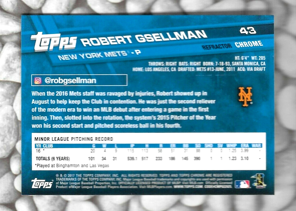 ROBERT GSELLMAN 2017 TOPPS CHROME ROOKIE RC X REFRACTOR CARD #43 STAR ...