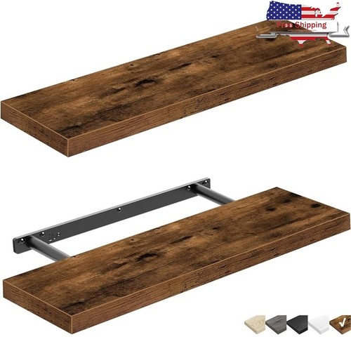 Farmhouse 2 Tier Wall Shelf Heavy Duty MDF Invisible Bracket Storage ...