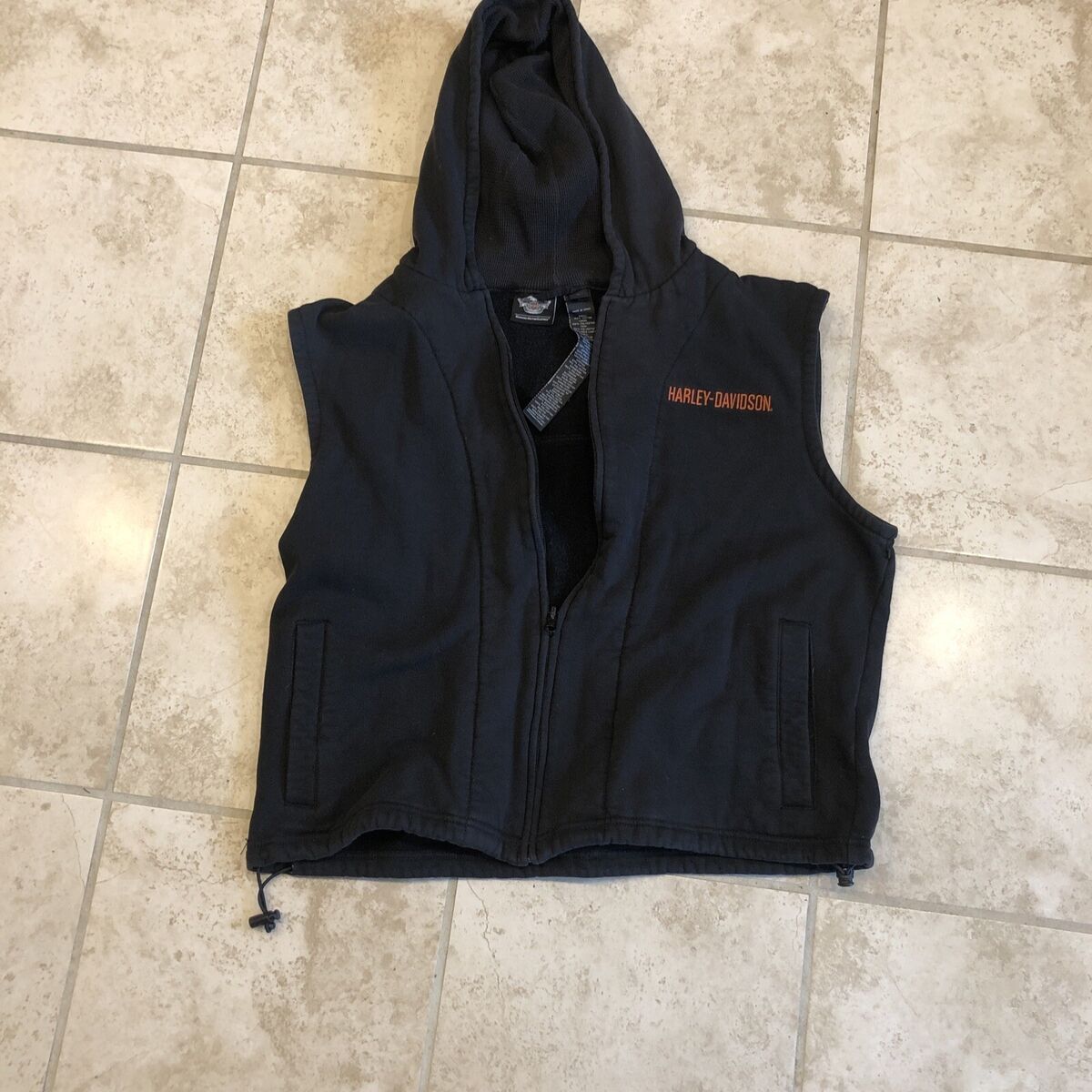 Harley Davidson Hoodie Vest Womens L Black Zip Up Sleeveless Harley Davidson Hoodie Vest Womens L Black Zip Up Sleeveless