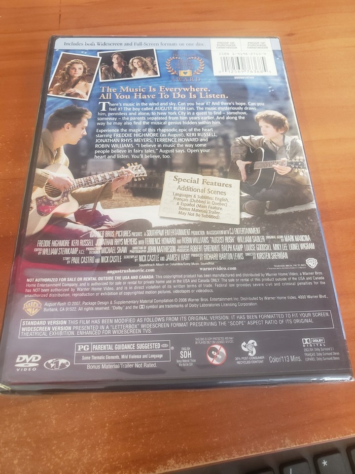 August Rush (DVD 2007 Widescreen/Full Frame) NEW Robin Williams ...