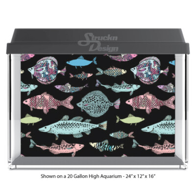 Illustrated Colorful Fish Polyester Fish Tank Glass Backdrop Aquarium ...