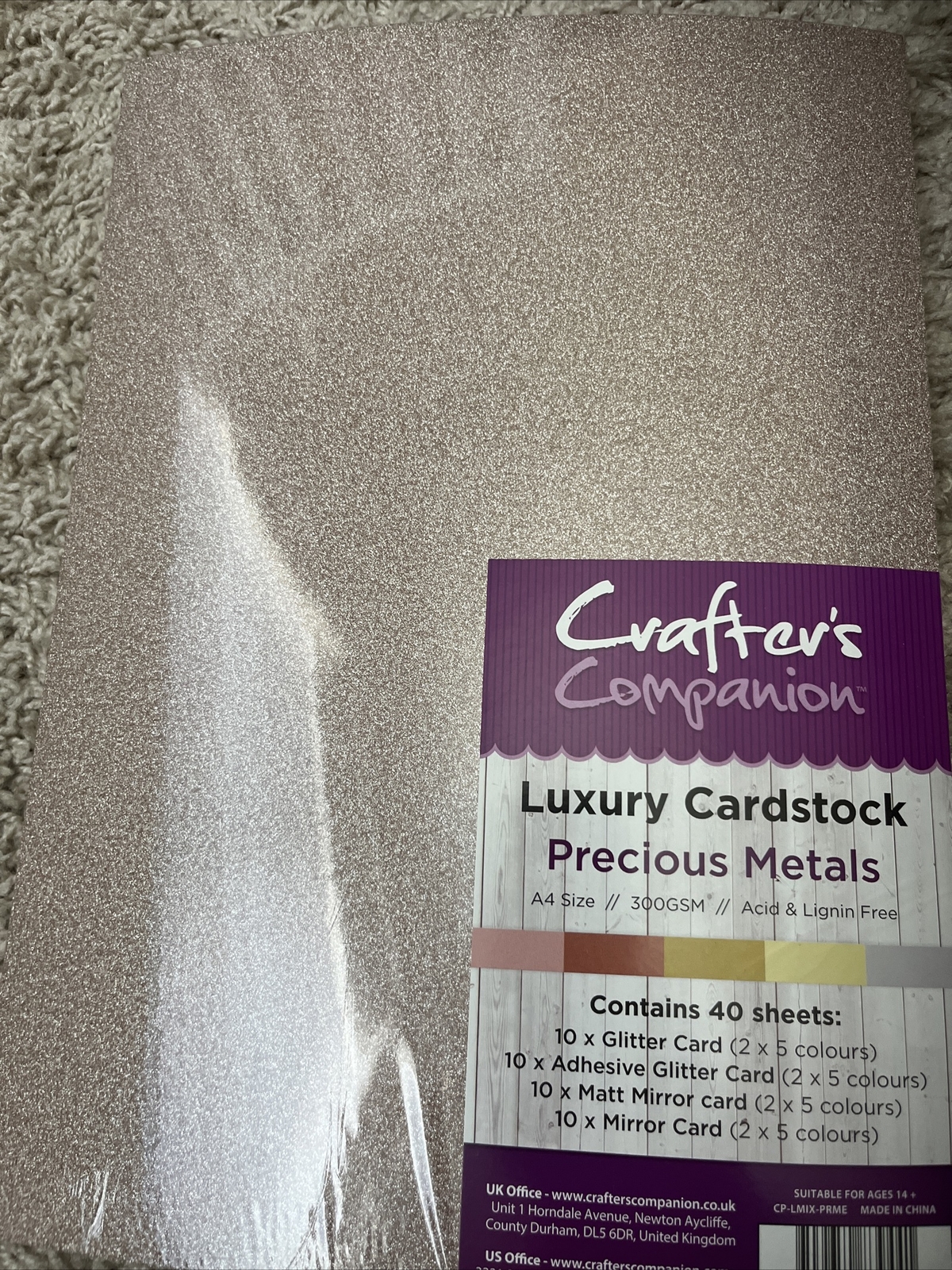 Crafter's Companion Precious Metals Luxury Cardstock 300GSM Glitter ...