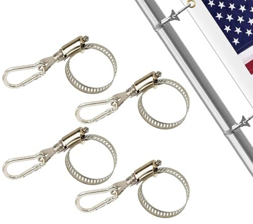 4 Pack Flag Pole Rings, Upgrade Stainless Steel Flag Pole Clips, Flag ...