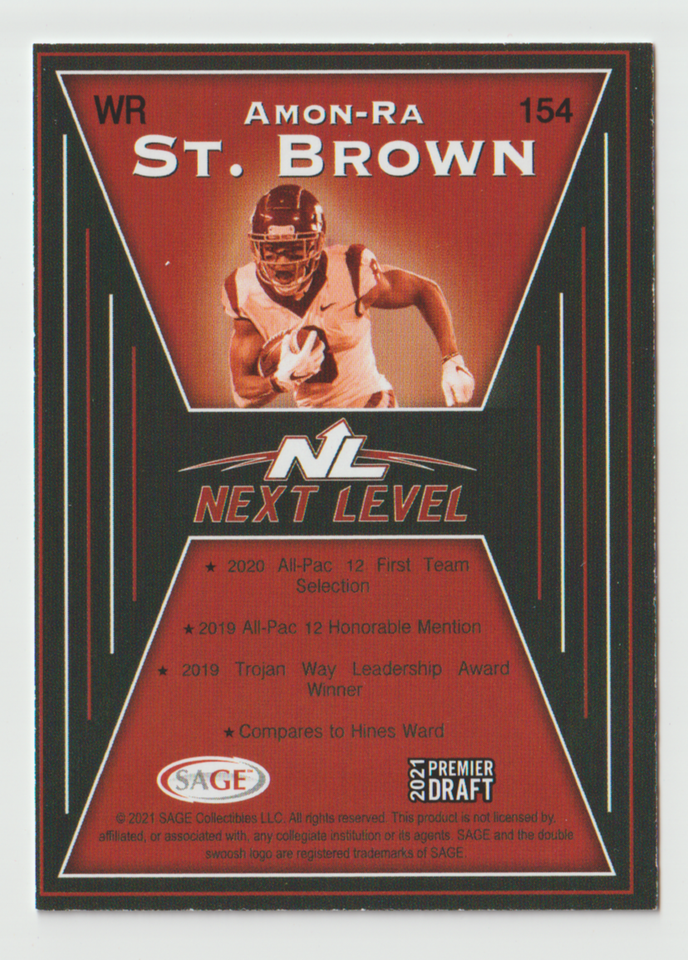 2021 SAGE Premier Draft Football Next Level Gold #154 Amon-Ra St. Brown ...