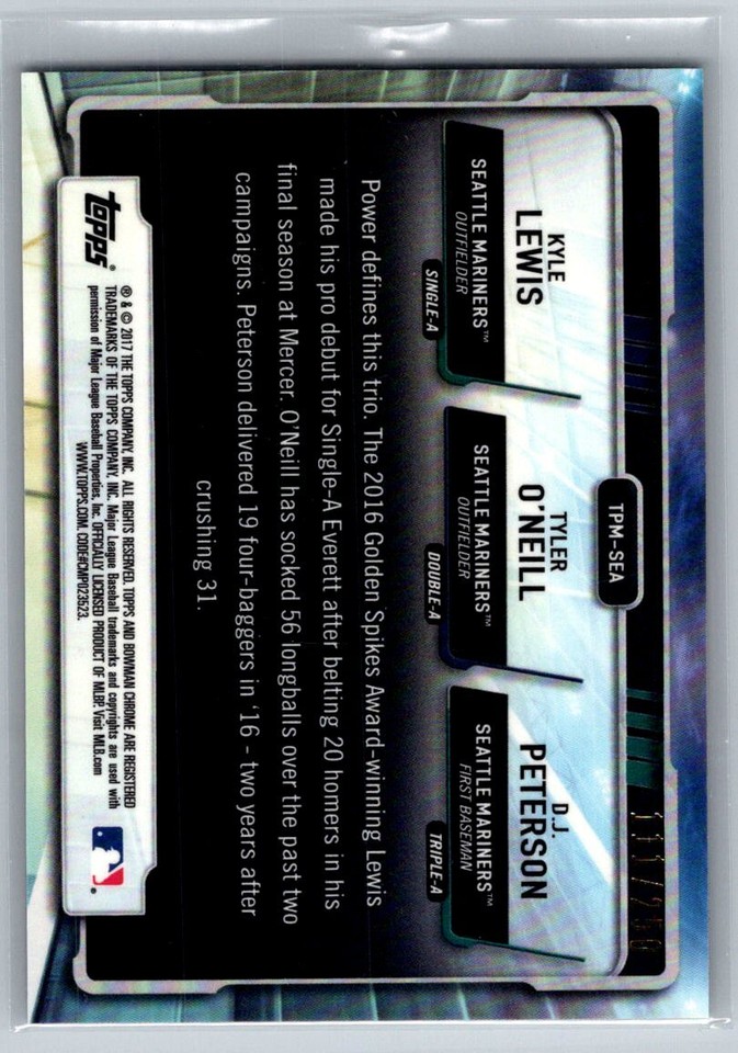 2017 Bowman Chrome #TP-SEA Lewis/ O'Neill/ Peterson Pipeline Purple 111 ...