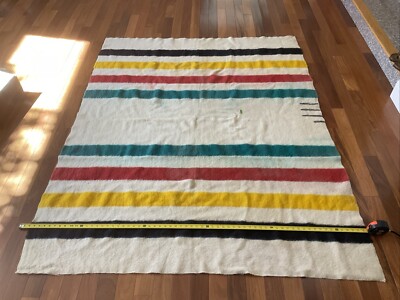 Vintage Wool Striped Blanket 78”x 64” 3 1/2 Point 100% Wool (No Label ...