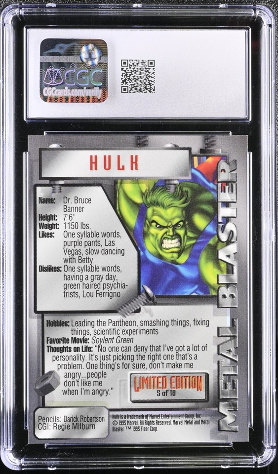 1995 Marvel Metal Inaugural Edition #5/18 Hulk Metal Blaster CGC 9 | eBay