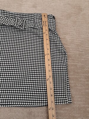 Nine West Women's 12 Black White Houndstooth Plaid Belted Skirt