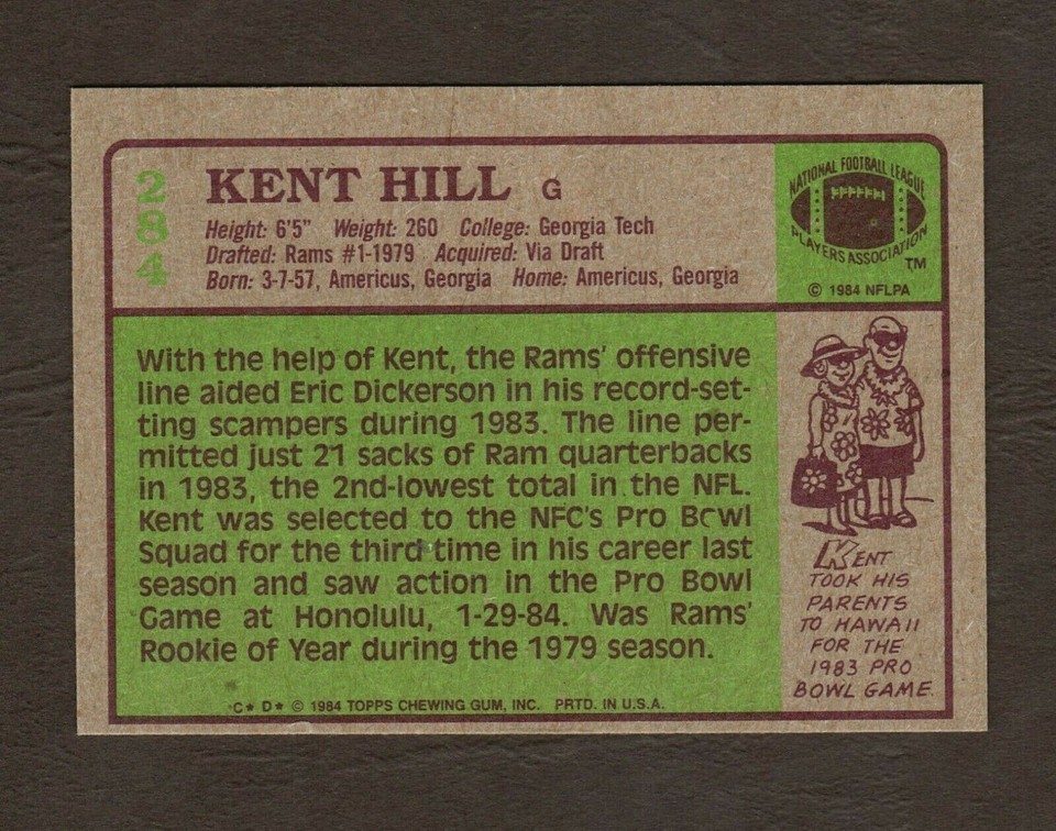 1984 Topps Football Card #284 Kent Hill – Los Angeles Rams | eBay