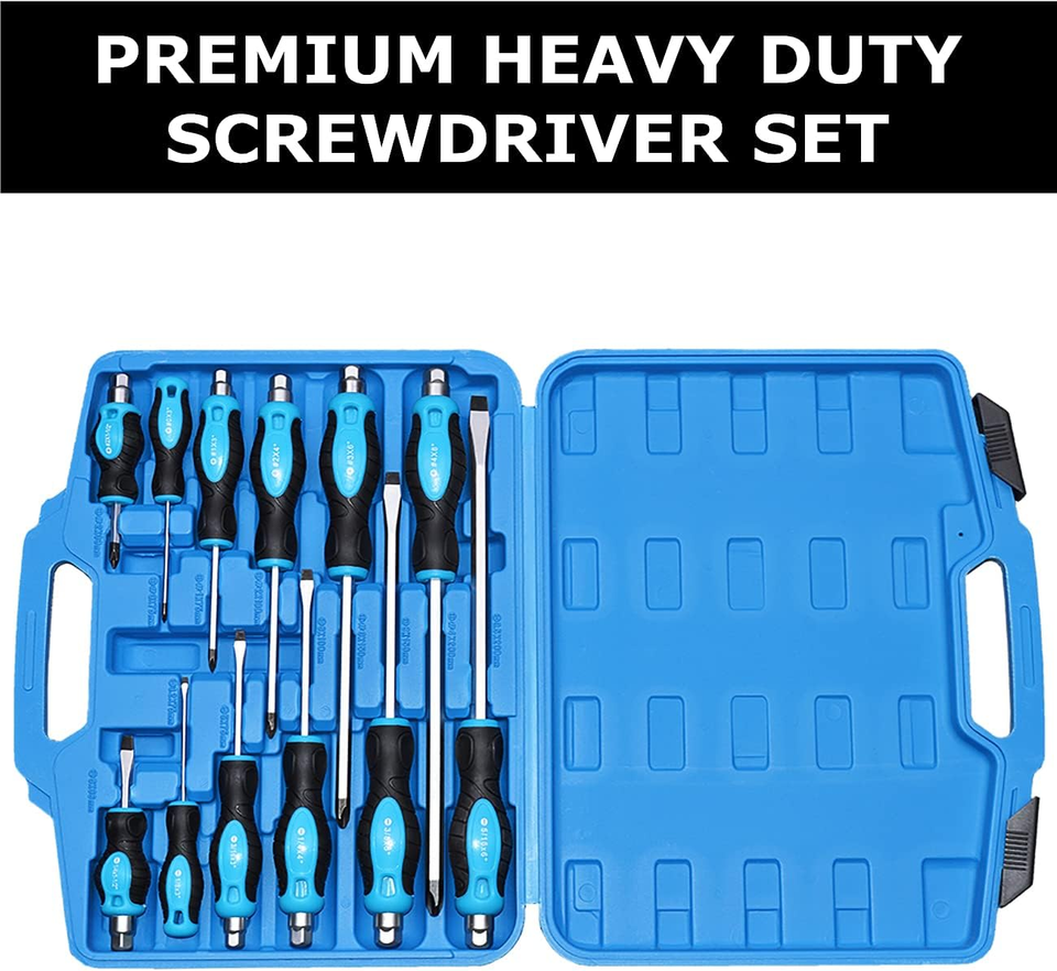 12x Magnetic Screwdriver Set HEAVY DUTY Phillips& Slotted Go Through ...