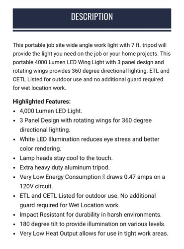 CEP LED Wide Angle Tripod Work Light (4000 Lumen) | eBay