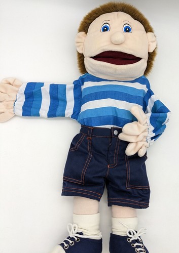 Boy Puppet Glove Hands Moveable Tongue Blue Striped Shirt School Skits ...