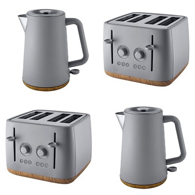 Matt Grey Kettle And 4 Slice Toaster Set Matt Finish Scandi Wooden ...
