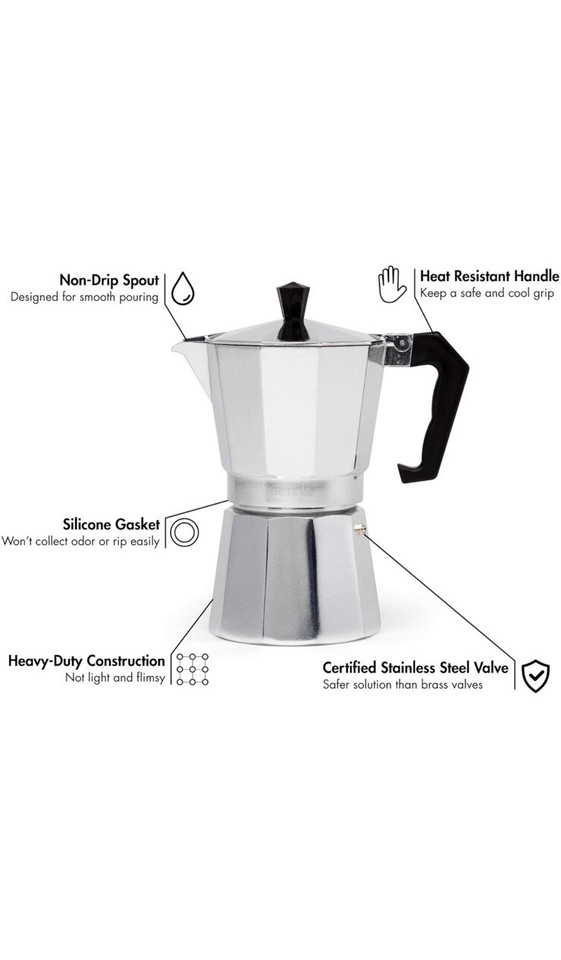 Primula Aluminum Classic Stovetop Espresso & Coffee Maker 6 Cup ...