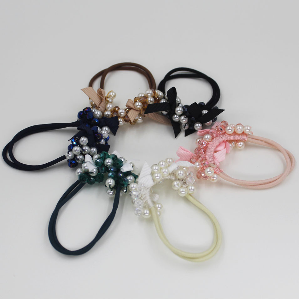 Pearl Acrylic Beads Elastic Hair Accessories Band Ring Rope Ties ...