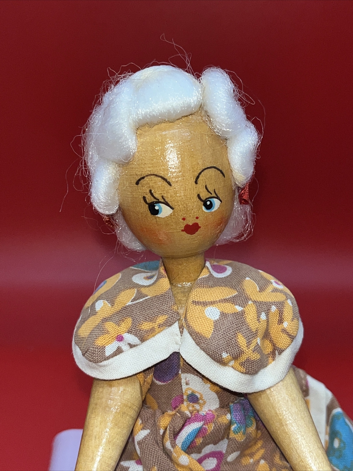 Vintage Polish Wood Peg Doll Girl Dressed Figurine Moveable Joints | eBay