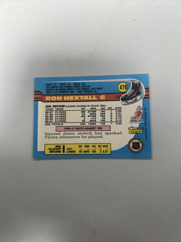 1991-92 Topps Flyers Hockey Card #470 Ron Hextall Autograph | eBay