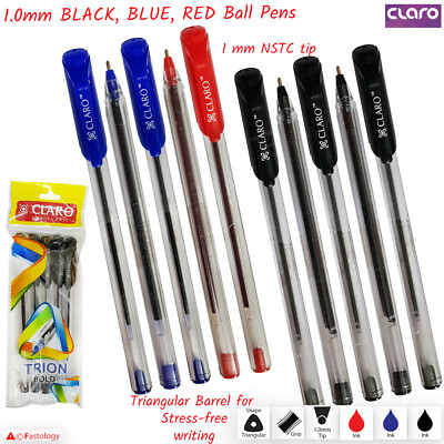 BLACK BLUE RED Ballpoint Pens 1.0mm Medium Point CLARO Trion-Bold Ball ...