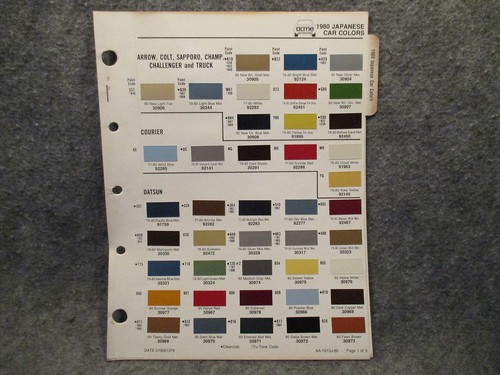 1980 ACME Automotive Finishes Japanese Car Color Guide Arrow Datsun Luv ...