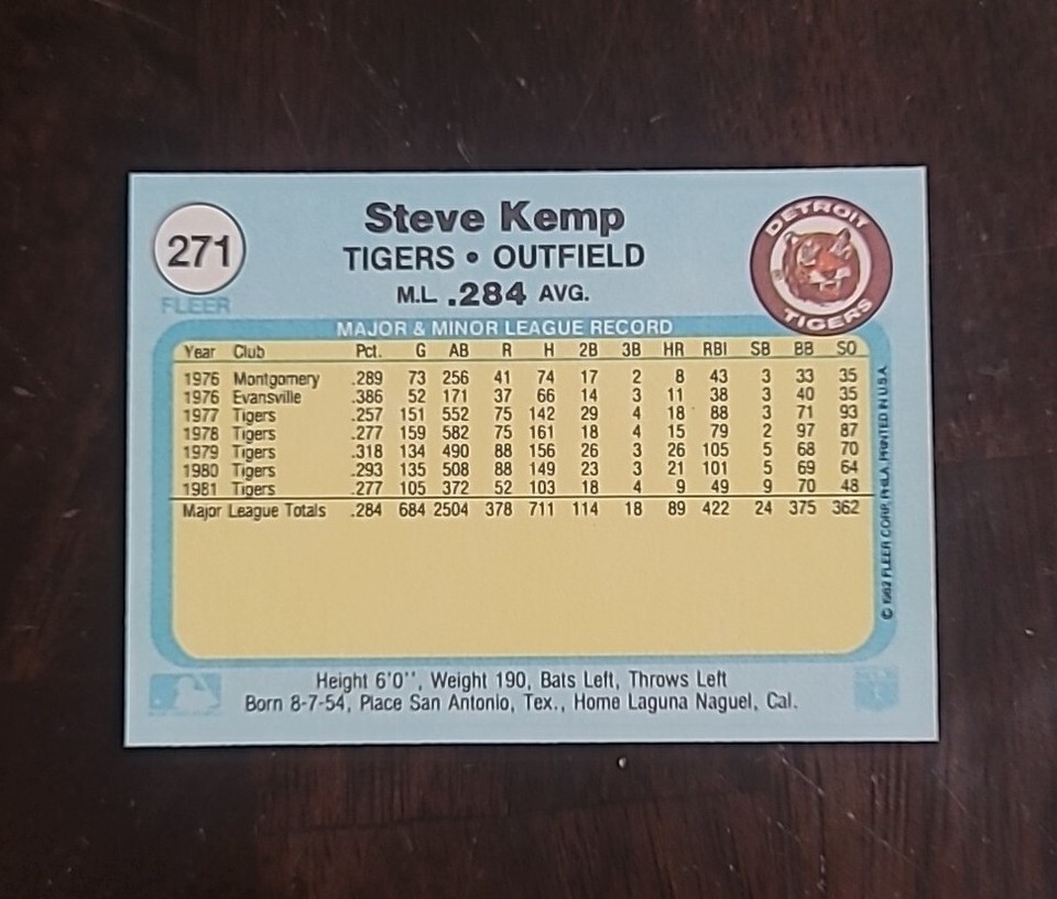 1982 Fleer Steve Kemp #271 Detroit Tigers | eBay