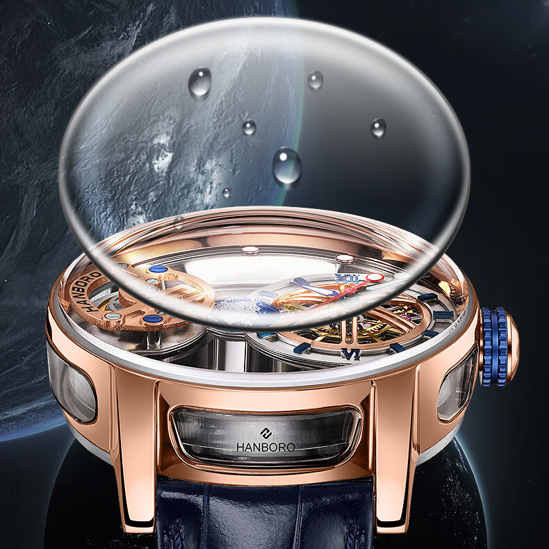 HANBORO Men Automatic Mechanical Watch Rotatable Cosmic Celestial Body ...