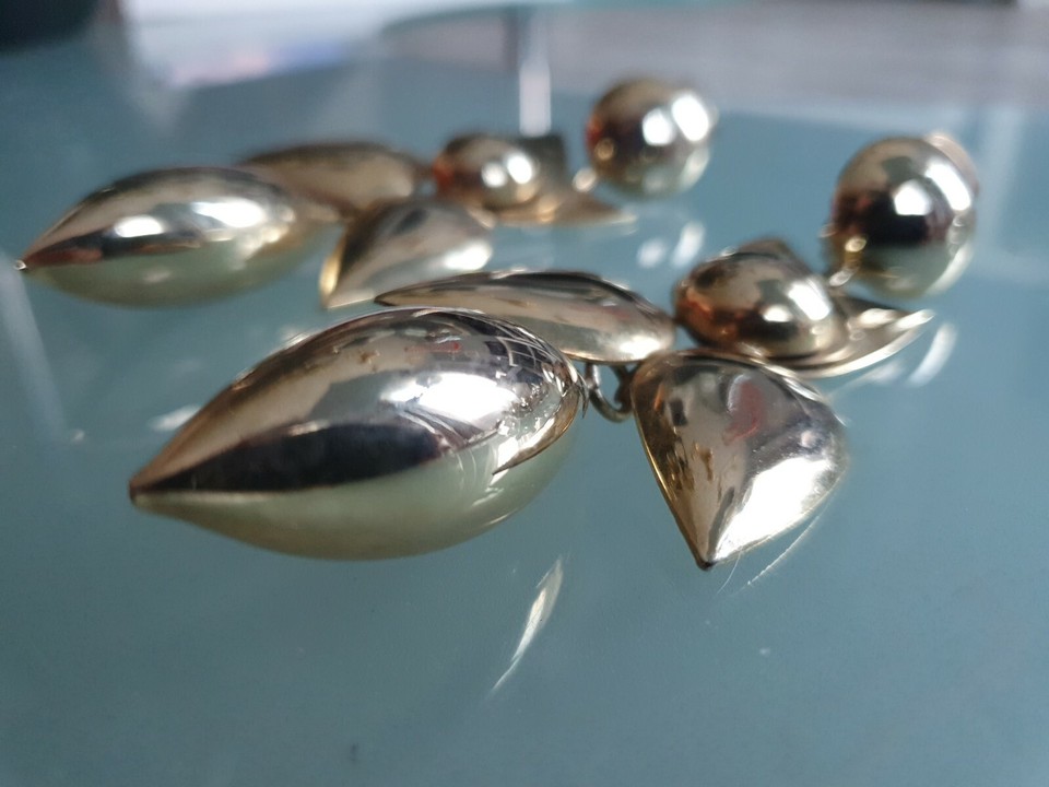 Earrings Clips Vintage 1980s Style Couture Hanging Gold Metal | eBay