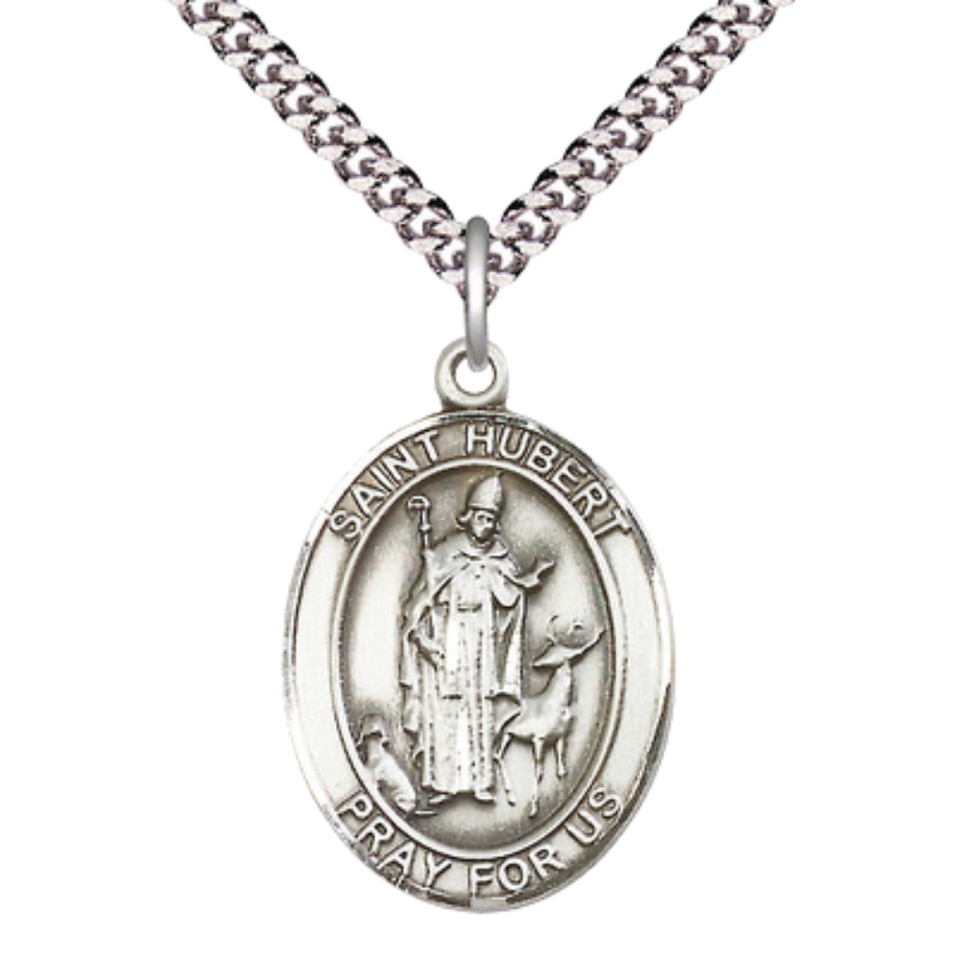 Large Pewter Saint Hubert of Liege Pendant Necklace 24" Inch Chain ...