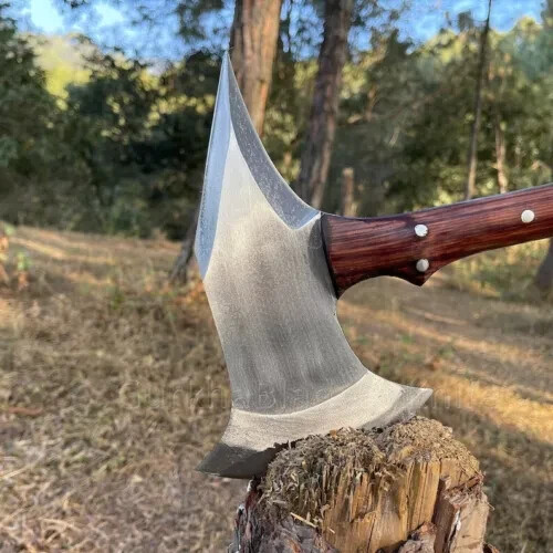 Custom Handmade Carbon Steel Blade Long Handed VIKING Axe | Hunting Axe ...