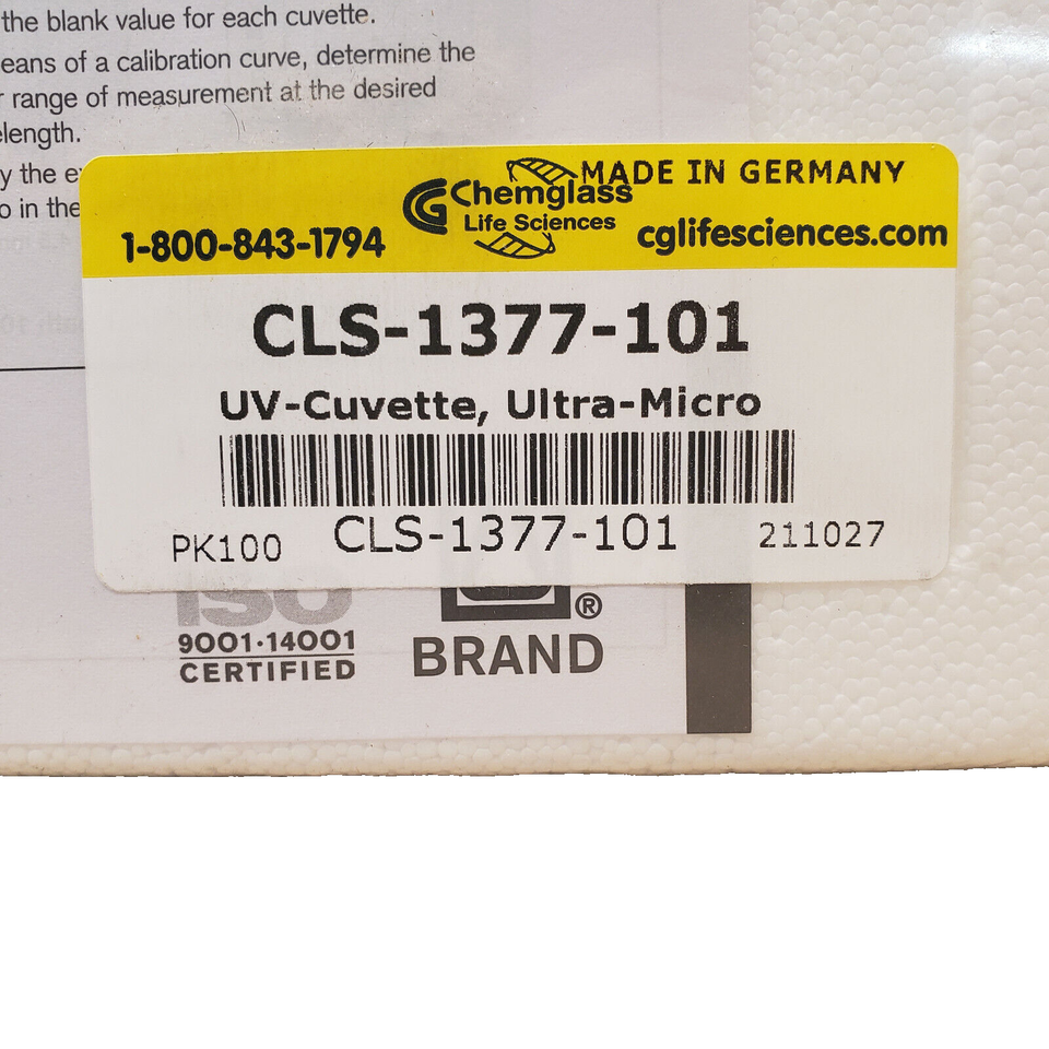 Chemglass BrandTech - CLS-1377-101 - CUVETTE-UV ULTRA-MICRO 15MM ...