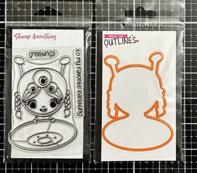 NEW! GREETING EARTHLING Stamp & Die Anniething halloween UFO aliens ...