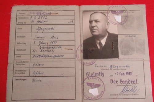 WW2 German oilcloth personal identity card. 1943 Male from Gleiwitz | eBay