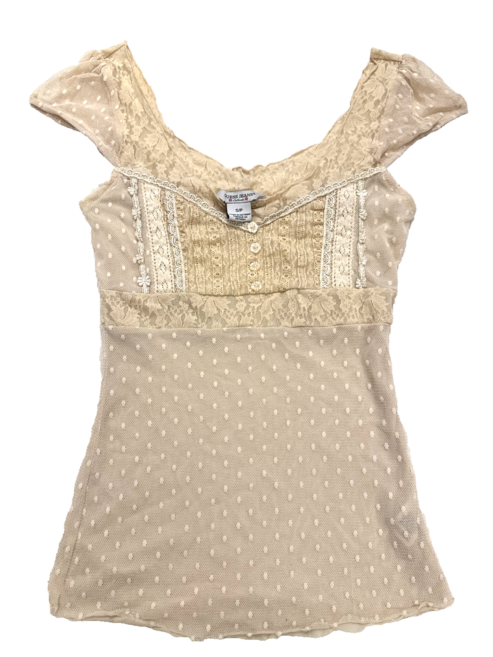 VTG Y2K 2000s Coquette Dainty Cap Sleeve Babydoll Tank Top Guess Small ...