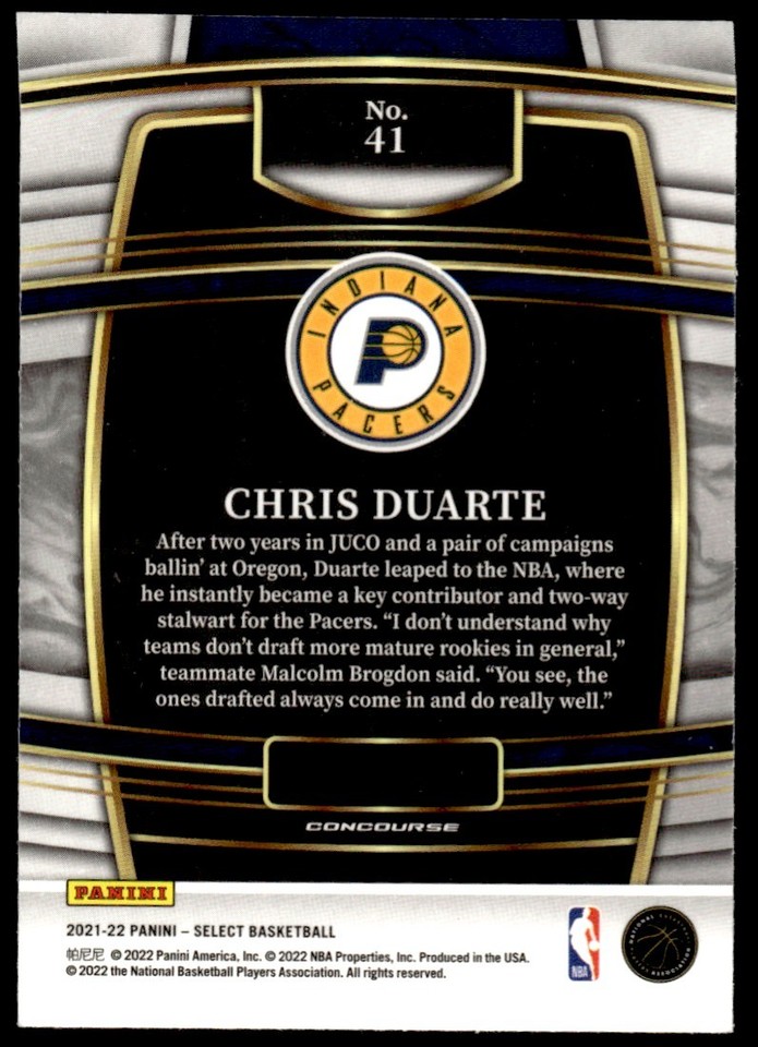 2021-22 Panini Select Chris Duarte Indiana Pacers #41 | eBay