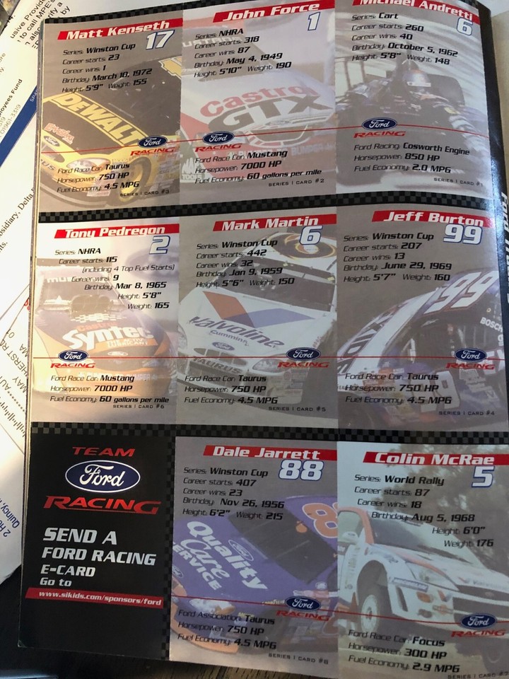 SI for Kids Uncut Sheet Ford Trading Cards Year 2000 Cards # 1-8 | eBay