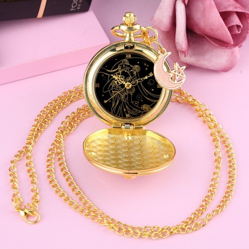Pink Pocket Watch for Girls Cute Cartoon Design Quartz Fob Watch with ...