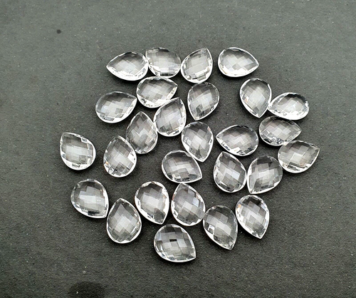 Natural Rock Crystal Quartz Pear Checker Cut Gemstone Lot 9 Pcs 15x20 ...