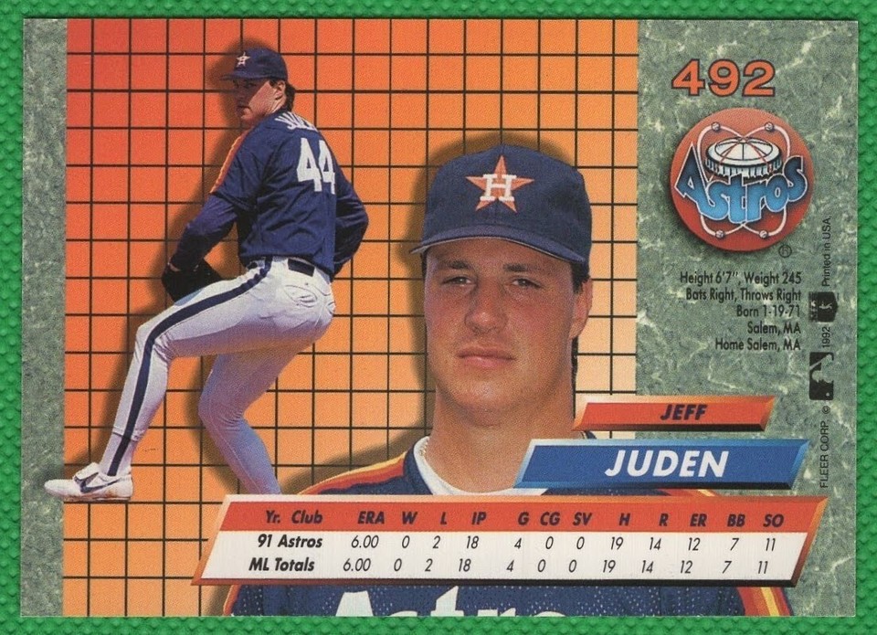 Jeff Juden - 1992 Fleer Ultra #492 - Houston Astros Baseball Card ...