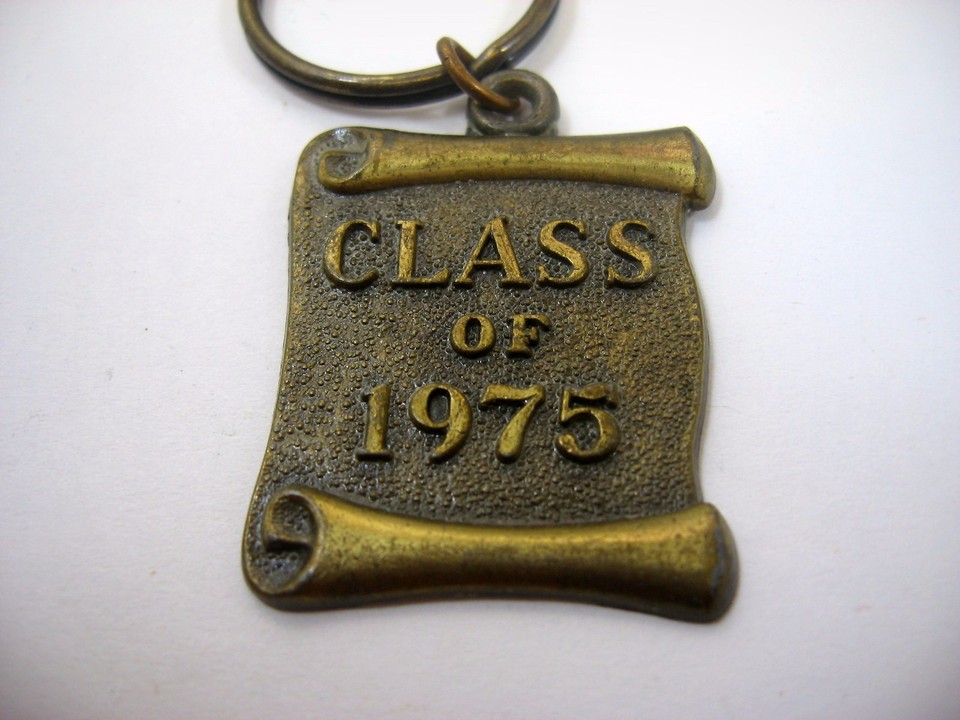 Class of 1975 Keychain Vintage Brass Tone Metal Scroll Diploma ...