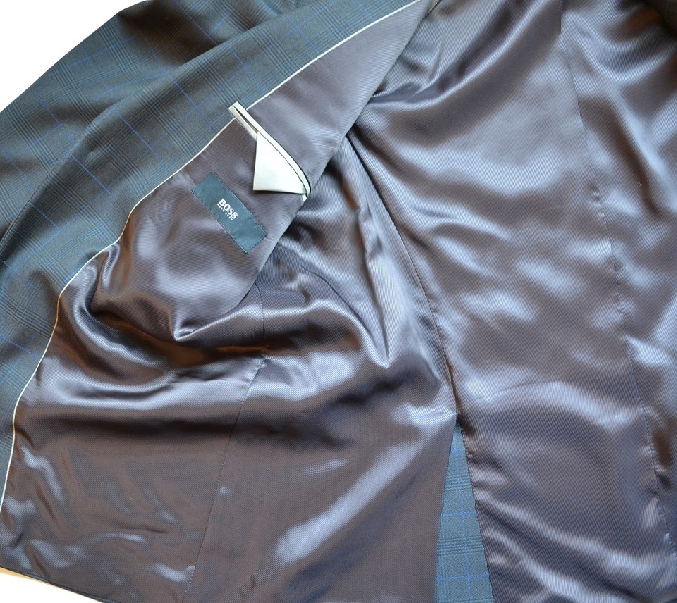 NWT Hugo Boss Black Label Super 100 Wool Blazer Trim Fit Plaid Sport ...