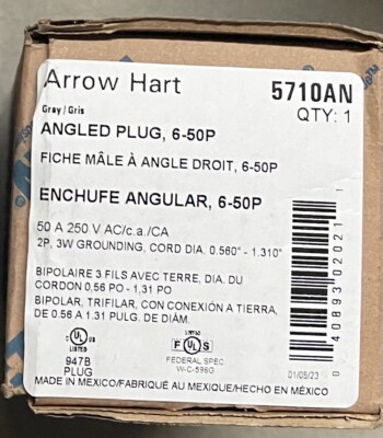 Eaton 5710AN Xtra Heavy Duty Angled Plug. #12-4 AWG,50A, Industrial ...