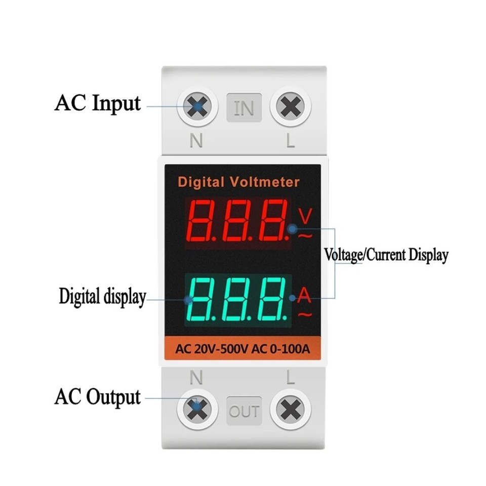 Electricity Din Rail Digital Ac Voltmeter Ammeter Ac 60 500v 0 99 9a