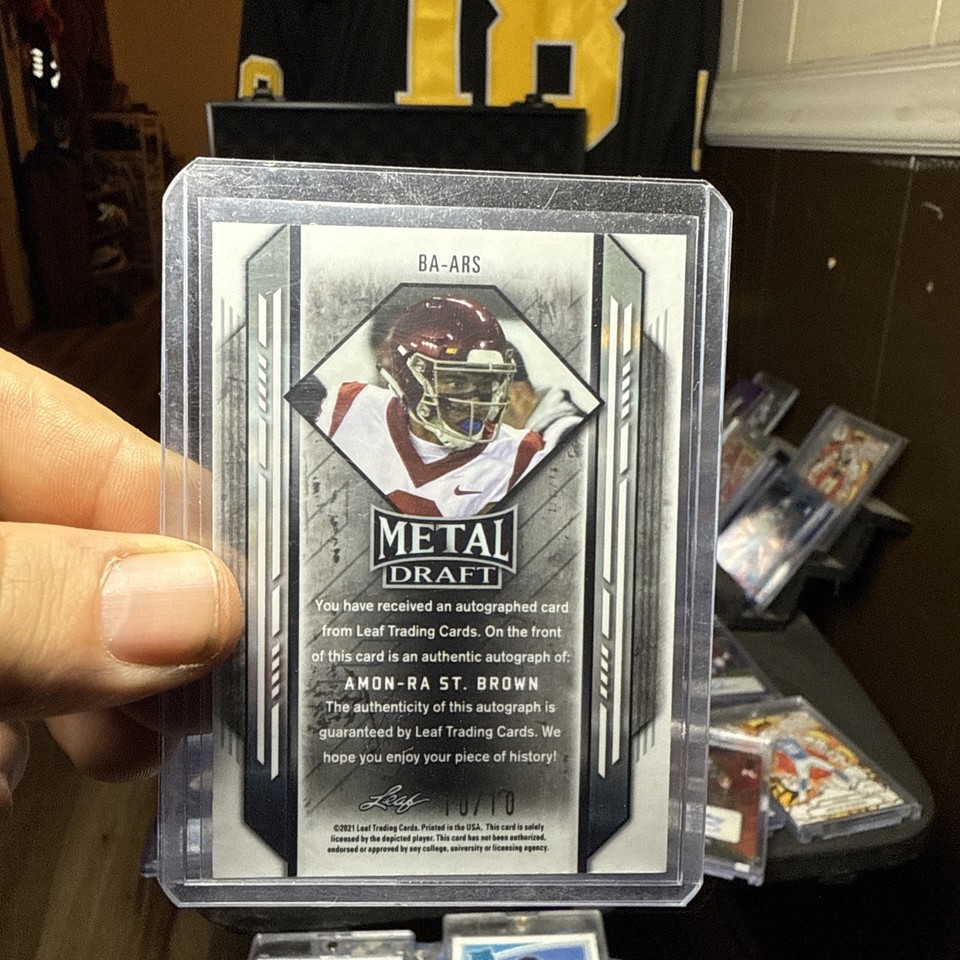 2021 Leaf Metal Draft Blue Amon-Ra St. Brown 10/10 Auto USC Lions | eBay