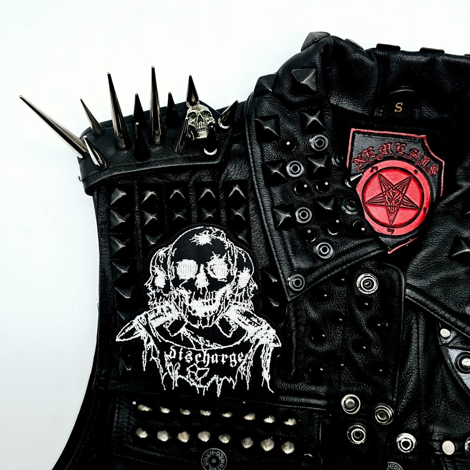 DISCHARGE SKULL LOGO (shaped border) EMBROIDERED PATCH | eBay UK