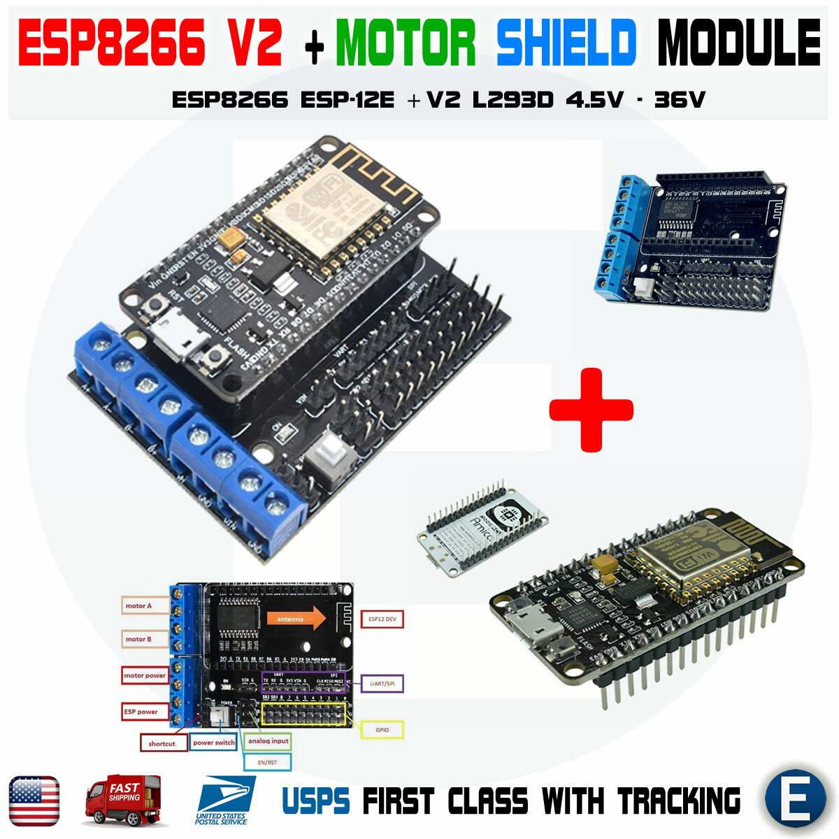 Nodemcu Motor Shield Board L293d For Esp 12e From Esp8266