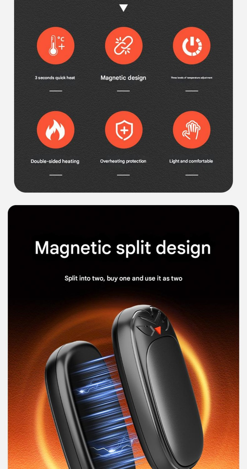 2-Pack Hand Warmers Rechargeable 6000mAh Portable Pocket Size 3 Heat ...