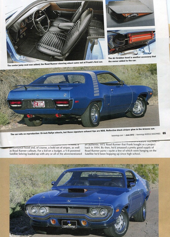 1972 PLYMOUTH ROAD RUNNER RESTORATION 6 pg Color Article | eBay