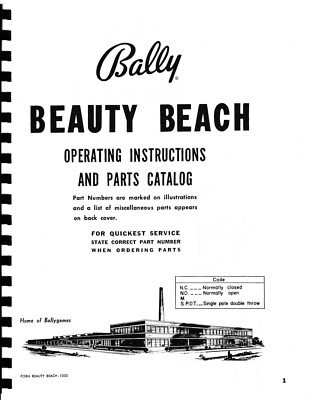 BALLY BEAUTY BEACH [BINGO] PINBALL MACHINE MANUAL - NEW! | eBay