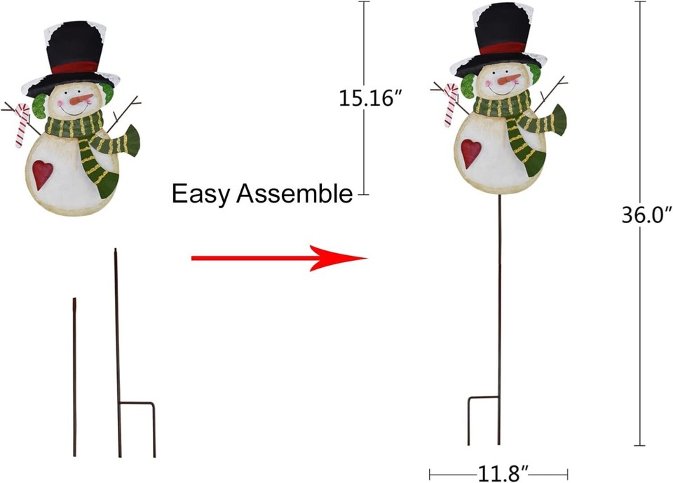 Christmas Snowman Garden Stake Decor Snowman Candy Cane Outdoor Metal ...